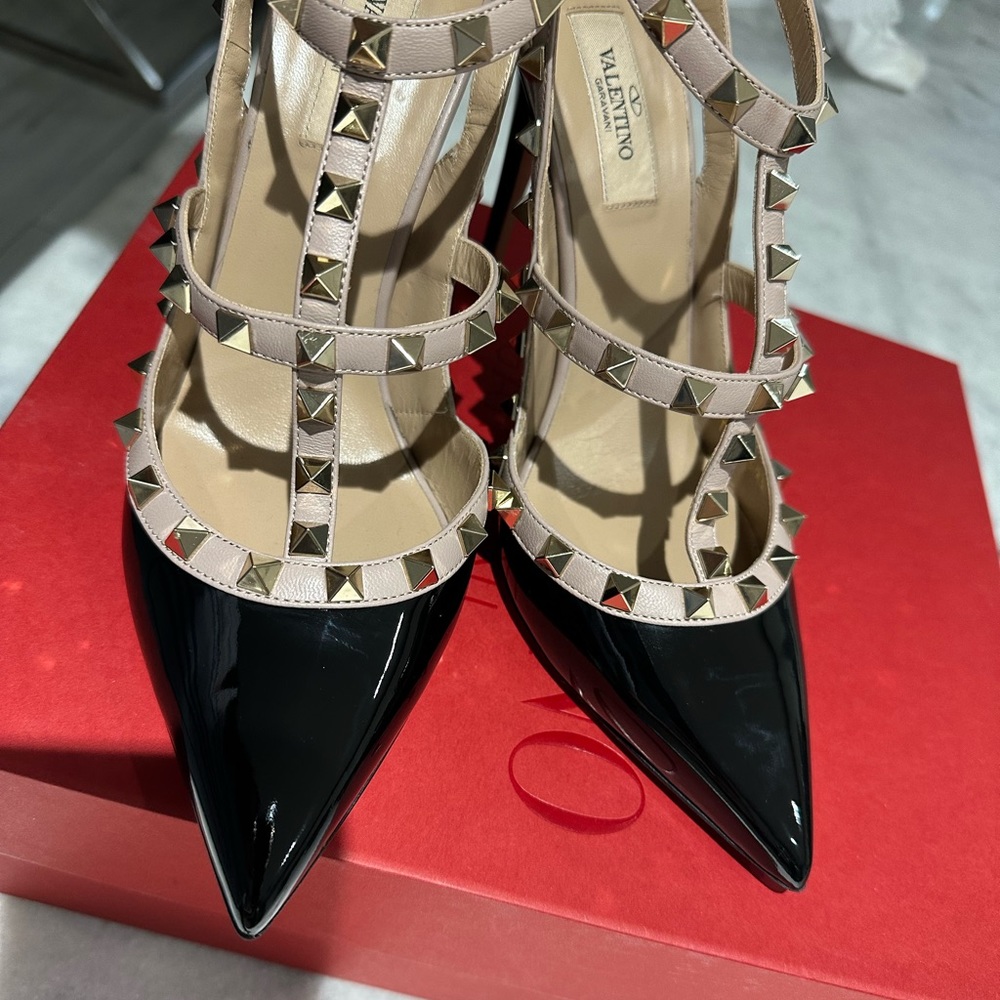Valentino Rock Stud Ankle Strap Heels - Gem